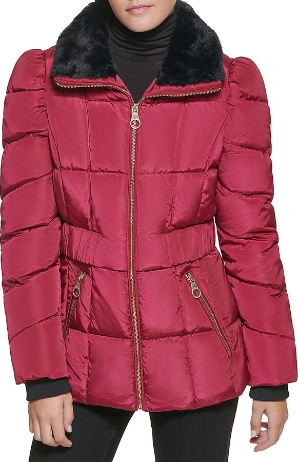 GUESS Faux Fur Trim Quilted Puffer Jacket - ShopStyle