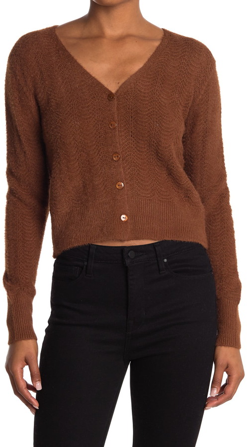 Double Zero Fuzzy Pointelle V-Neck Crop Cardigan - ShopStyle