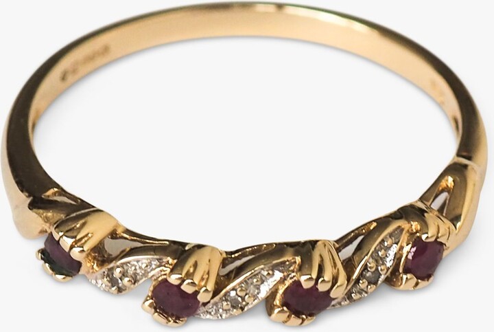 L & T Heirlooms Second Hand 9ct Yellow Gold Diamond & Ruby Twist Ring ...