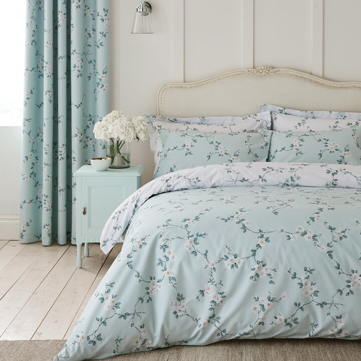 Dunelm Edith Duck Egg Floral Reversible Duvet Cover and Pillowcase Set ...