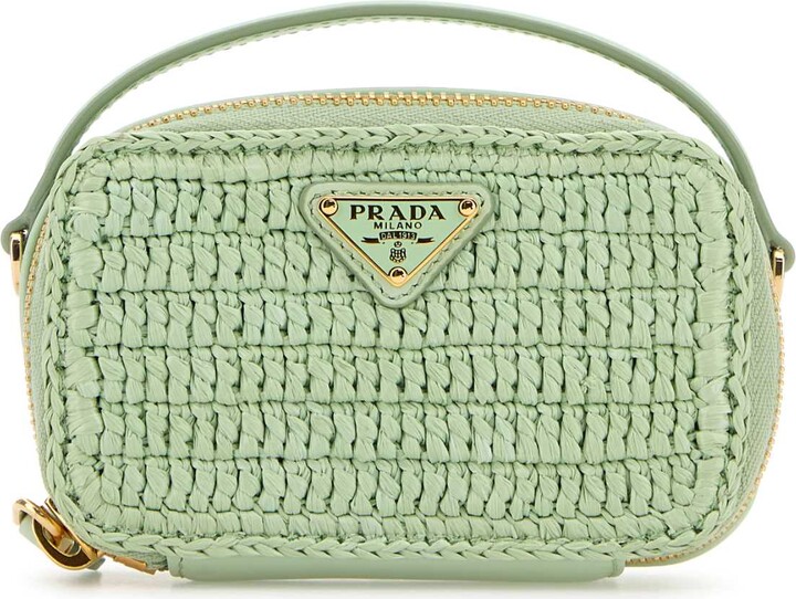 Prada Pastel Green Leather And Raffia Pouch - ShopStyle Clutches