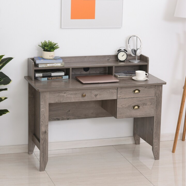 HOMCOM Computer Table Writing Desk with Hutch 3 Drawers, Open Cabinets ...