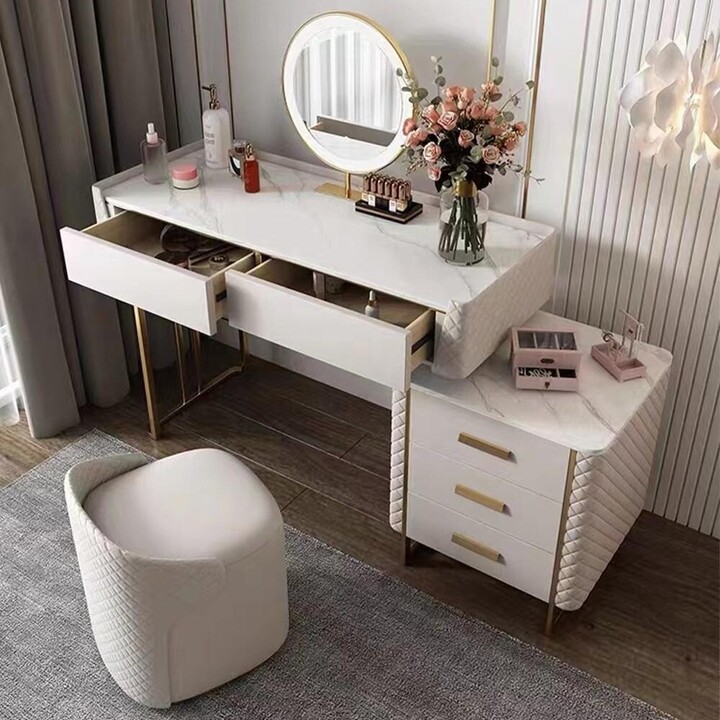 MAGIC HOME 47.24'' Modern Sintered Stone Dressing Table with LED Lighte ...