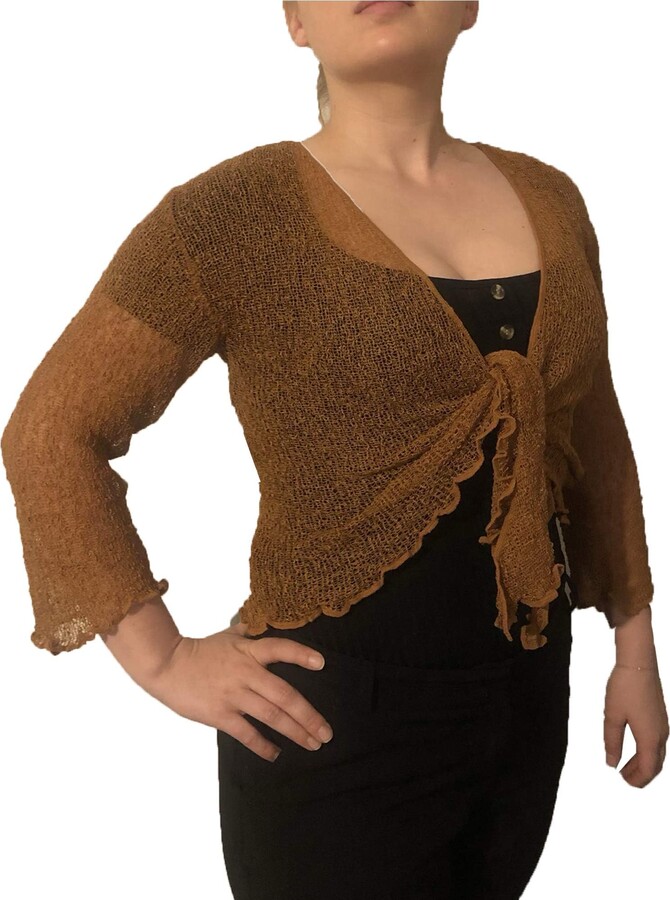 Suit and Suit Ladies Plain Knitted Cropped TIE UP Bolero Shrug TOP ...