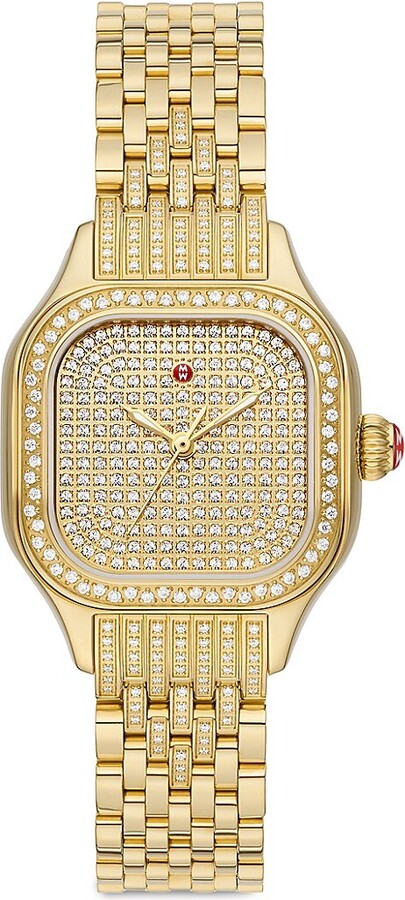 Michele Meggie 18K-Gold-Plated & 2.8 TCW Diamond Bracelet Watch/29MM ...