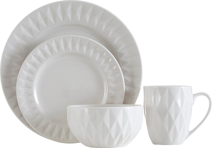 Interiors by Premier 16Pc Embossed White Porcelain Dinner Set, 16Pc Dinner Set, Embossed Dinner ...