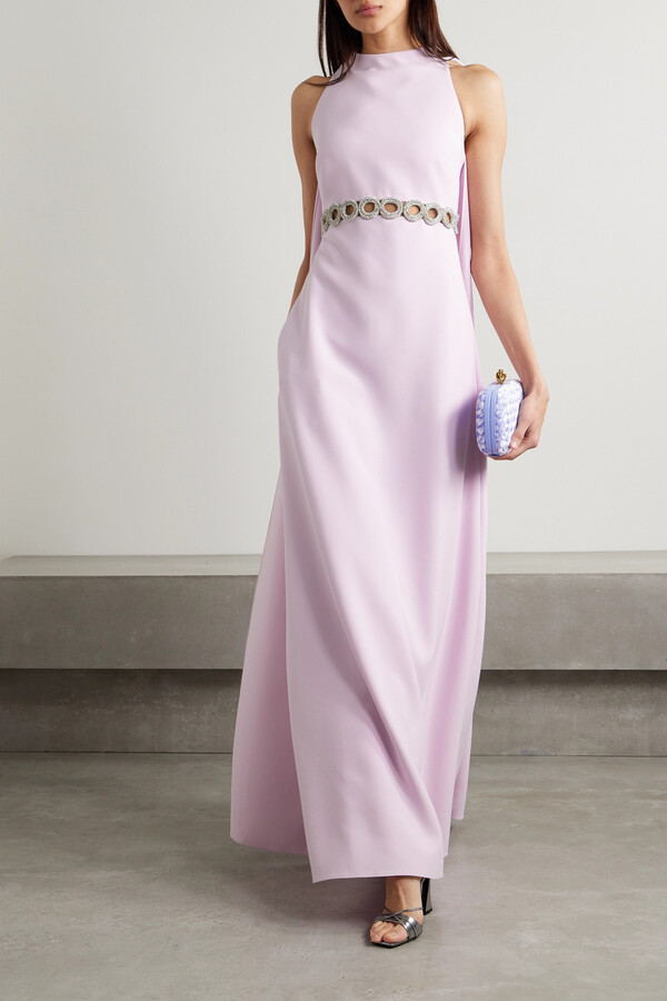 Safiyaa Joulia Tulle-trimmed Crystal-embellished Crepe Gown - Purple ...