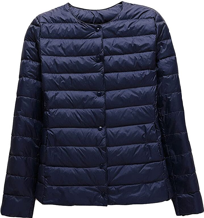 GUOCU Ladies Autumn Winter Collarless Plain Down Jacket Lightweight ...