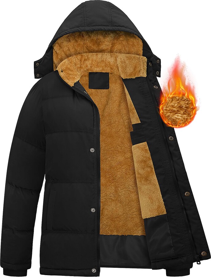 CMTOP Winter Jackets for Men Fleece Lined Mens Coats Fluff Warm Parka ...