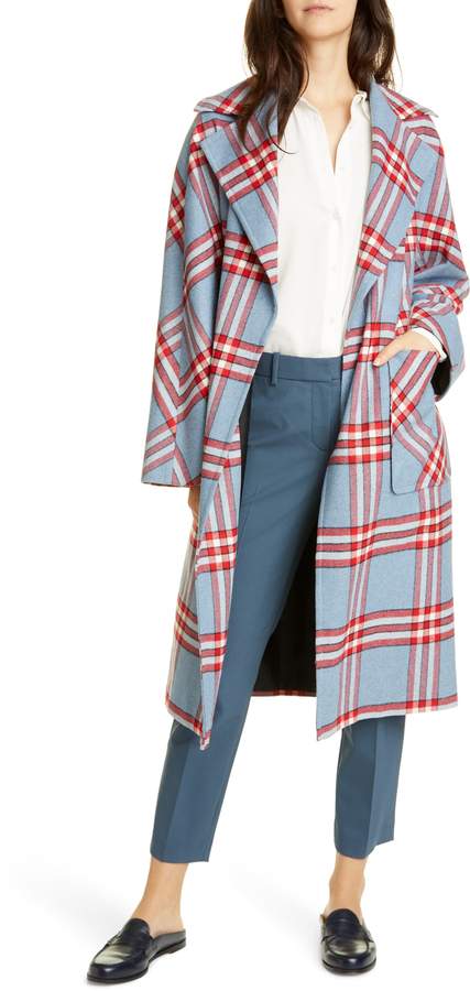 Helene Berman Plaid Oversize Belted Wrap Coat - ShopStyle