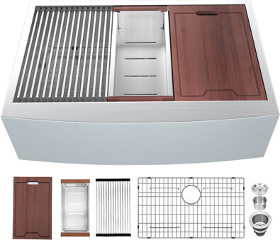 Lordear 30" L x 22" W Farmhouse Kitchen Sink Workstation Stainless ...