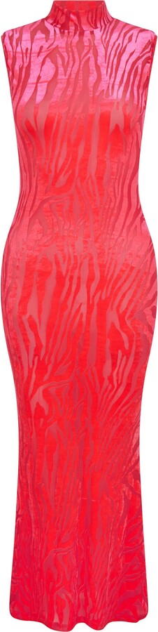 Sour Figs Zebra Pattern High Neck Sleeveless Velvet Dress In Neon Pink ...