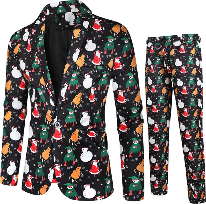 Owl's-Yard Christmas Tuxedo Suits for Men 2 Piece Regular Fit Suit ...