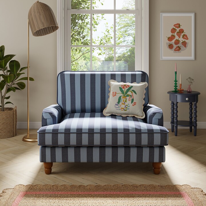 Dunelm Beatrice Two Tone Woven Stripe Snuggle Chair Woven Stripe Navy ...