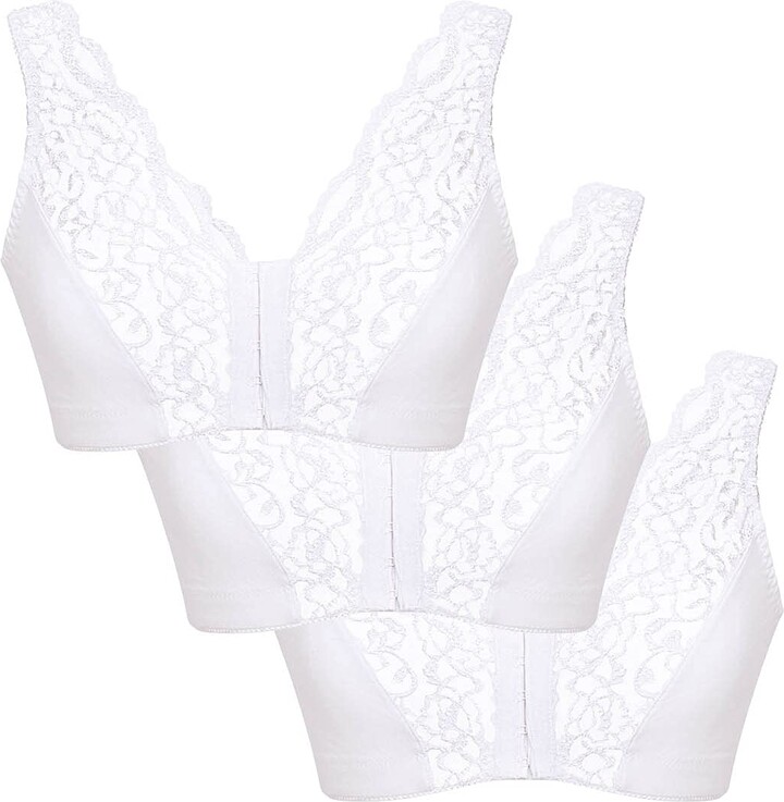 Eden House | Quality | Pack of 3 Bra Cotton Lace Front Fastening Magic ...