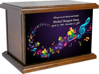 Etsy Music Notes Autism Cremation Urn, Lover's Wood Funeral Wooden Urn ...