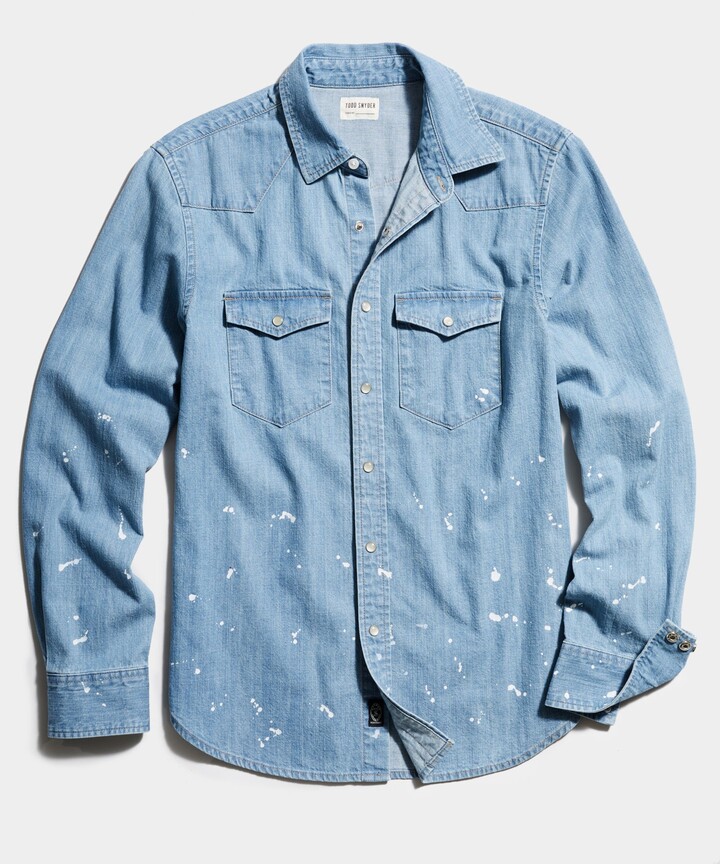 Todd Snyder Italian Denim Western Shirt in Paint Splattered Washed ...