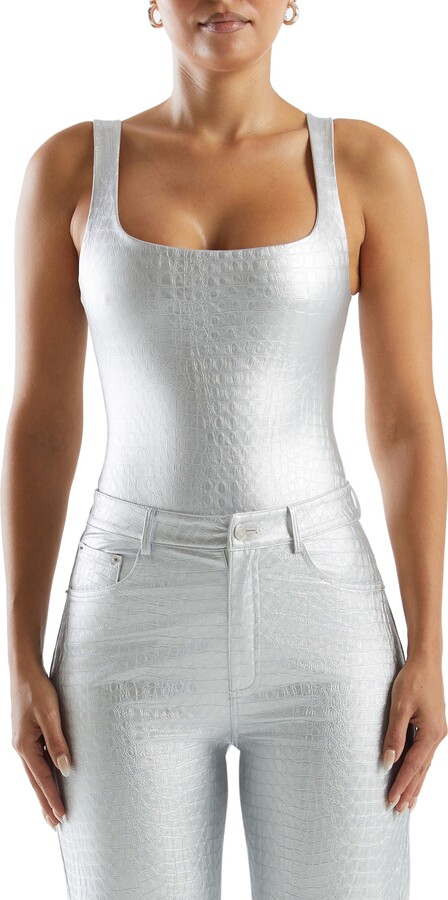 Naked Wardrobe The Crocodile Collection Croc Embossed Faux Leather Tank ...