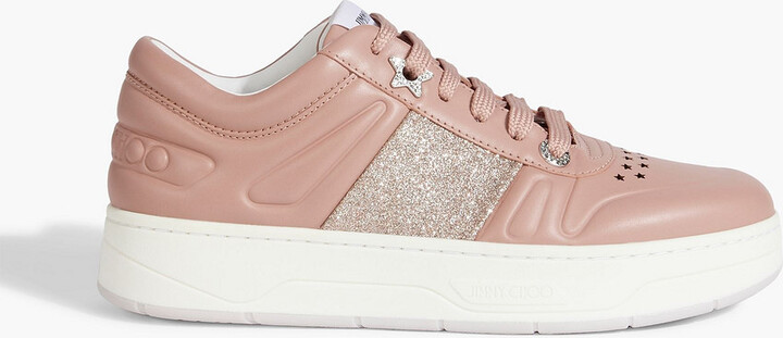 Jimmy Choo Hawaii perforated glittered leather sneakers - ShopStyle