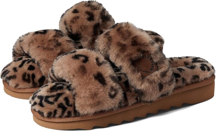 FIRESIDE by Dearfoams Benalla Shearling Double Band Slide (Leopard ...