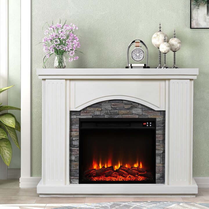 FESTIVO 48" Freestanding Electric Fireplace with Faux Stone Surround ...