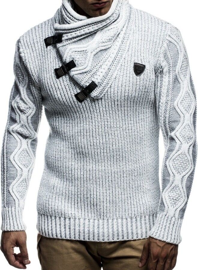 Leif Nelson Men's Pullover Knit Sweater Chunky Knit Shawl Collar LN ...