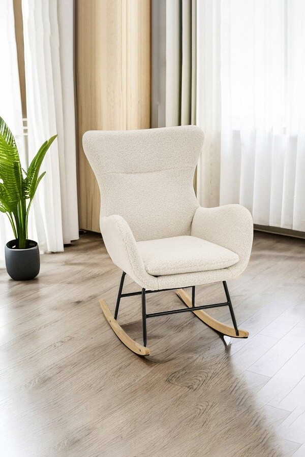 Living and Home Comfy Sherpa Upholstered Rocking Accent Chair with High ...