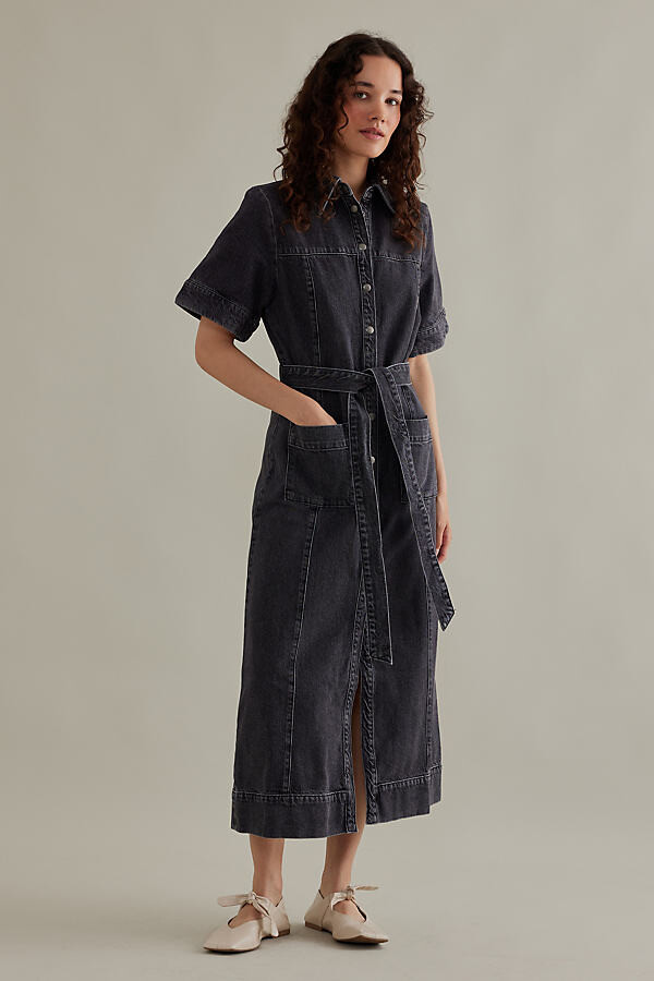 ALIGNE Gitty Short-Sleeve Denim Maxi Shirt Dress - ShopStyle