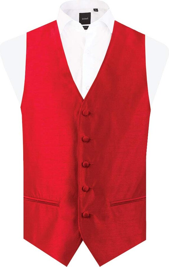 Dobell Mens Red Waistcoat Regular Fit Dupion 5 Button-L (42-44in ...