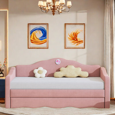 Lark Manor Upholstered daybed with Wave-shaped Trundle Daveonna - ShopStyle