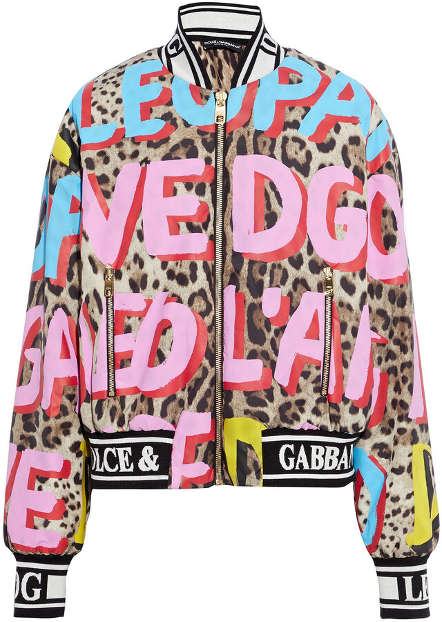 Dolce & Gabbana Jacquard-trimmed Painted Leopard-print Shell Bomber ...