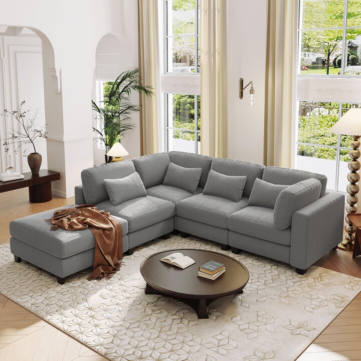 Eafurn Extra Wide Deep Seat Convertible Modular Sectional Couch Corduroy Upholstered Reversible ...