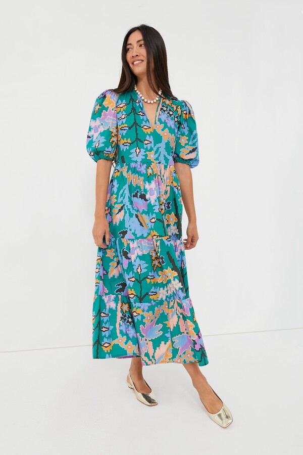 Oliphant Green Bukhara Puff Sleeve Maxi Dress - ShopStyle