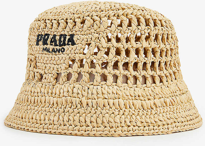 Prada Branded raffia bucket hat - ShopStyle