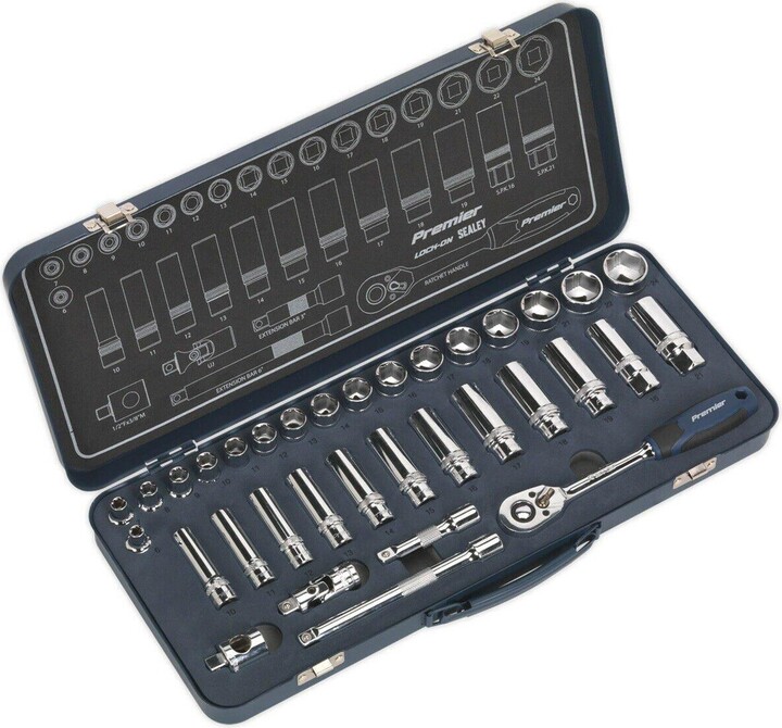 Loops 34 PACK Socket Set 3/8" Metric Square Drive - 6 Point LOCK-ON ...