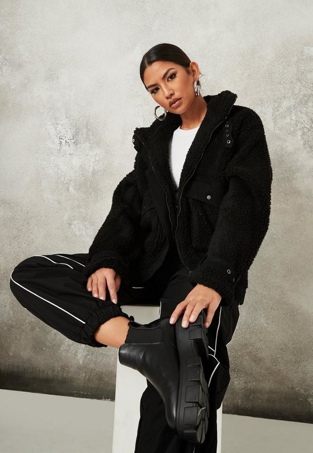 Missguided Black Borg Denim Mix Oversized Boxy Jacket - ShopStyle