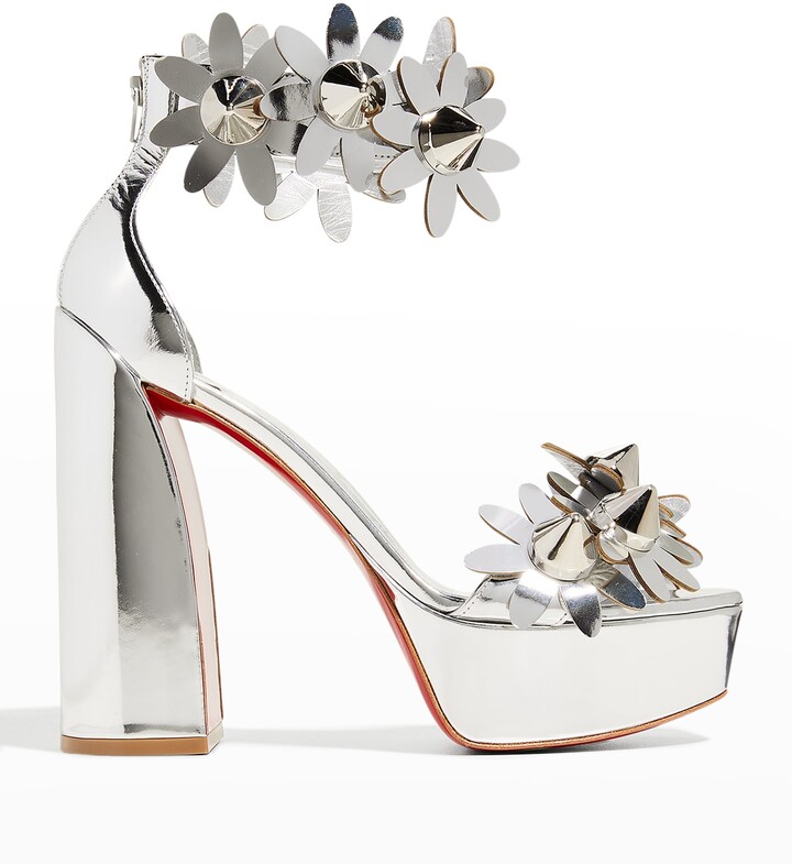 Christian Louboutin Daisy Spike Metallic Ankle-Cuff Red Sole Sandals ...