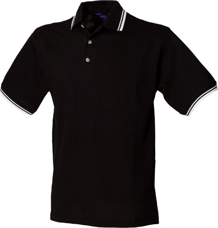 Henbury Henbury Mens Classic Tipped Collar & Cuff Polo Shirt (Black ...
