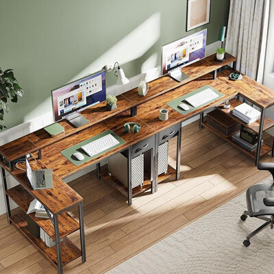 Ivy Bronx Reversible L Shaped Desk with LED Lights & Power Outlets ...