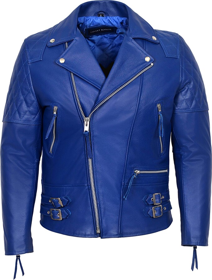 Smart Range Leather 'Reckless' Men's Blue Stone Washed Biker Style ...