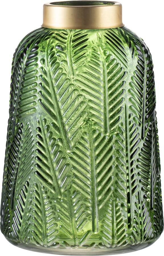 A and B Home A&B Home Green and Gold 10-inch Fern Leaf Glass Vase ...