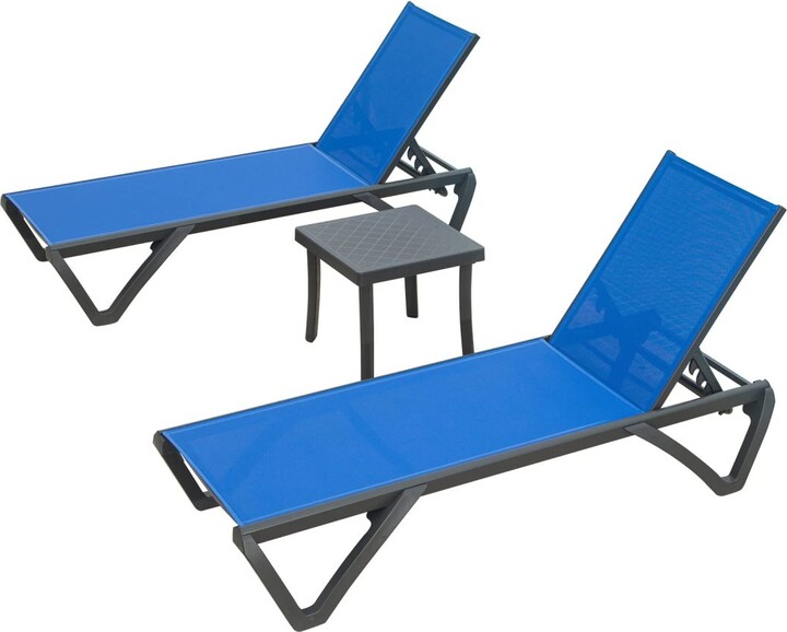 Simplie Fun Patio Chaise Lounge Chair Set of 3,Outdoor Aluminum ...