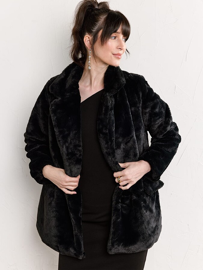 New York and Company Faux Fur Overcoat - Jade & Ivory - ShopStyle Coats