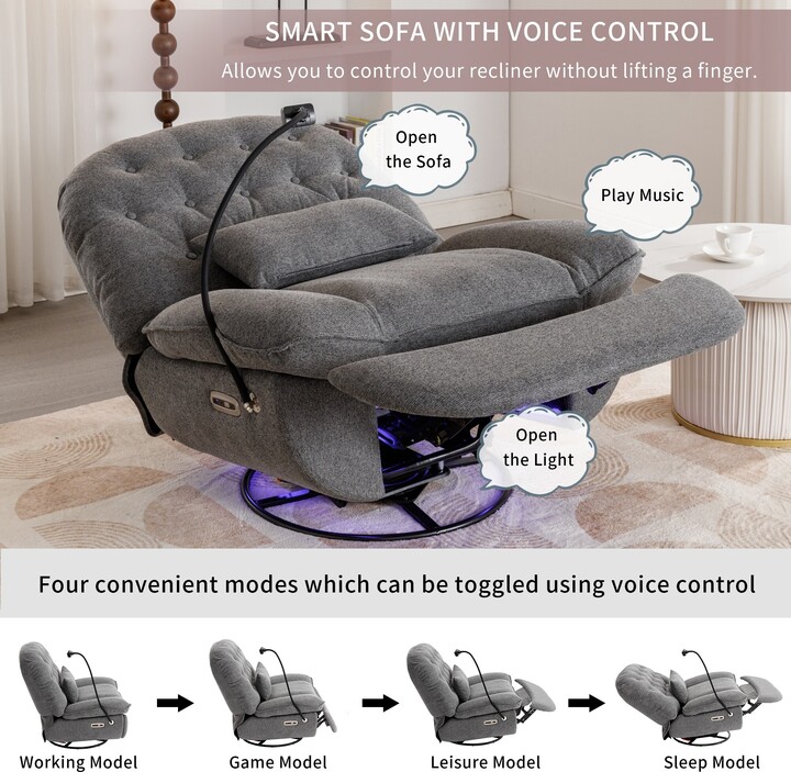 NINEDIN Velvet Power Swivel Recliner Sofa Smart Rocking Chair Voice ...
