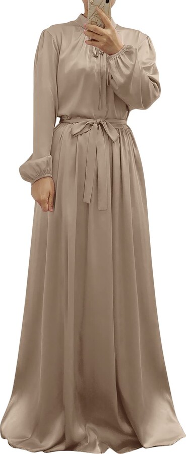IWEMEK Women Muslim Satin Dress Prayer Abaya Dubai Kaftan Solid Plain ...