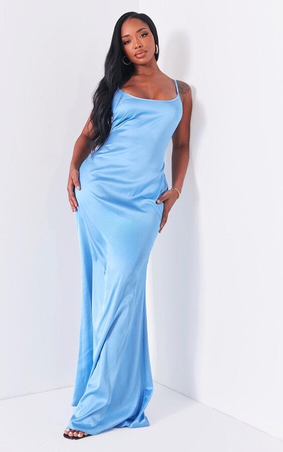 Shape Baby Blue Satin Strappy Scoop Neck Maxi Dress - ShopStyle