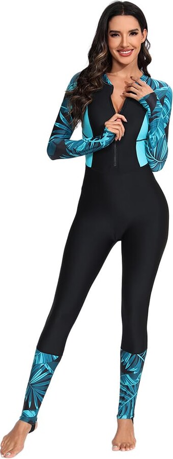 FYMNSI Women's Full Body One Piece Swimsuit Long Sleeve Swimwar Rash ...