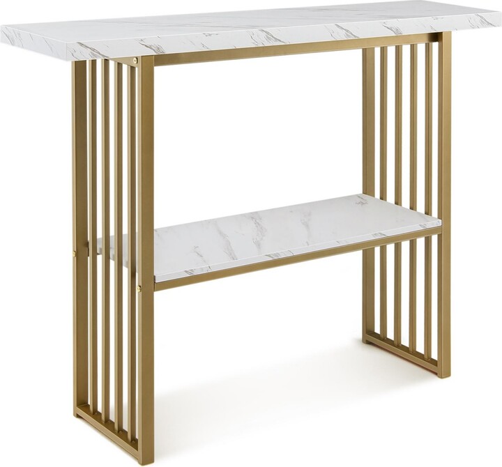 Slickblue 48 Inch 2-Tier Console Table with Gold Finished Frame-White ...
