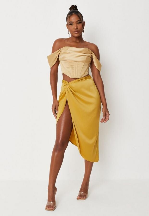 Missguided Carli Bybel X Chartreuse Satin Drape Neck Corset Top - ShopStyle