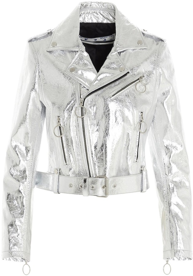 Off-White Metallic Biker Jacket - ShopStyle